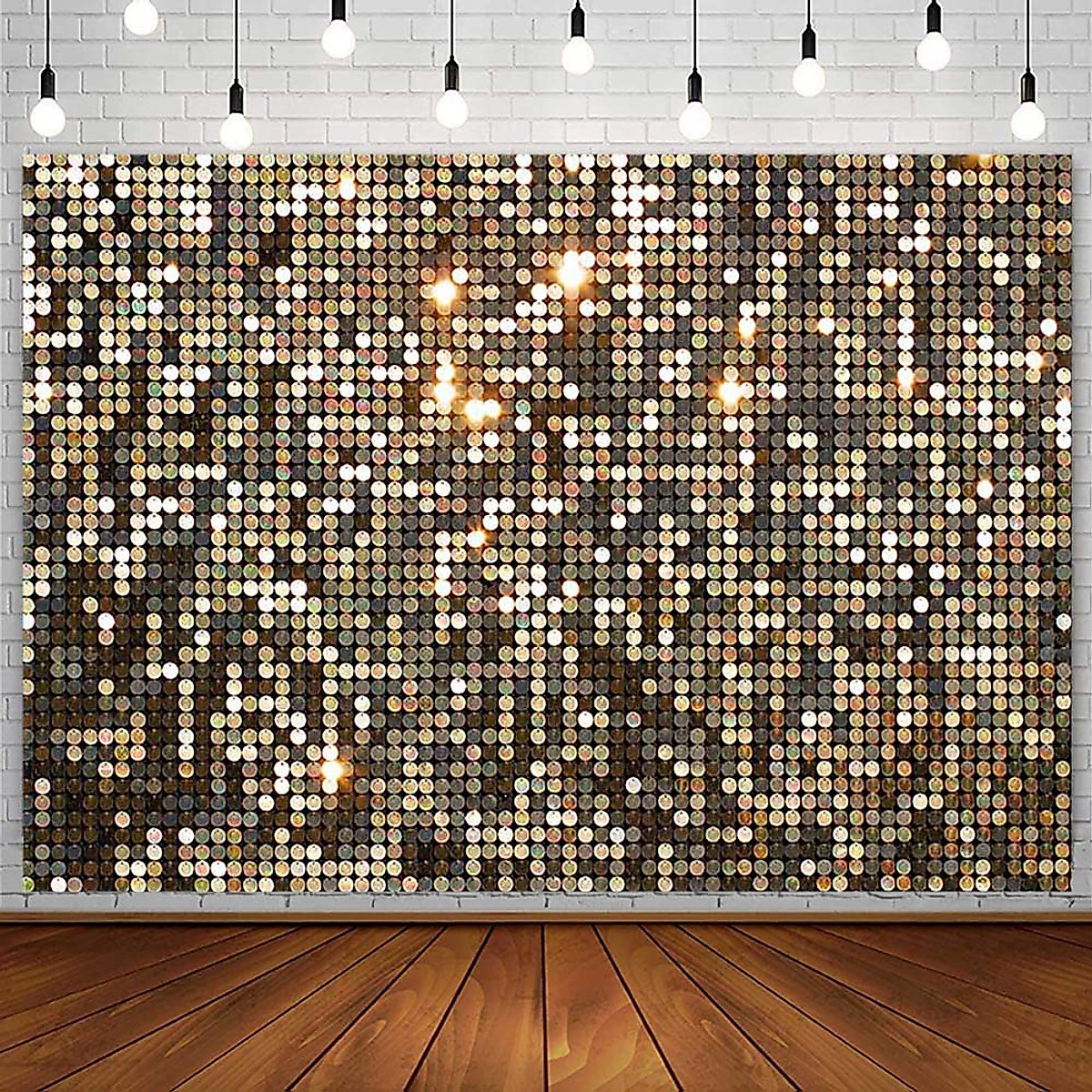 AIBIIN 7x5ft Black Gold Glitter Backdrop for Photography Golden Sequins Bokeh Birthday Party Photo Shoot Background Prom Graduation Wedding Bridal Shower Bachelorette Party Decorations Banner Props