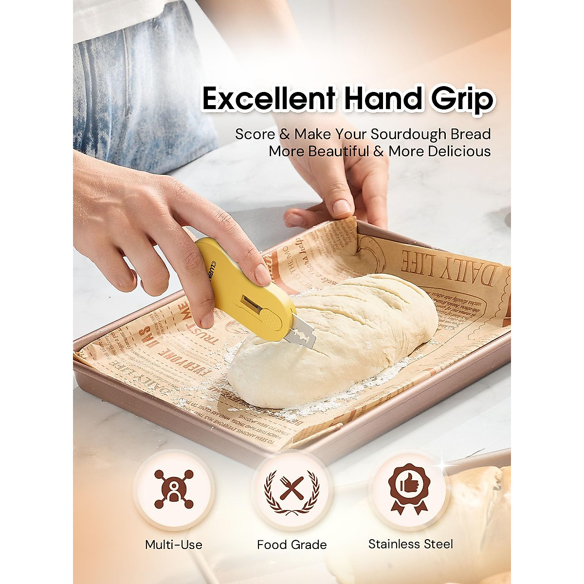 CLUEAPOP Bread Lame Sourdough Scoring Tool Extractable & Magnetic - Professional Dough Scoring Tool for Sourdough Bread Baking & Bread Making Tools - Scoring Patterns Booklet & 5 Razor Blades