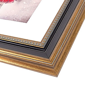 Space Art Deco, 11x14 Picture Frame with Mat for 8x10 Photo or Display 11x14 Poster/Photo/Print Without Mat, Shatter Resistant Glass Wall Mounting (Ornate Gold/Black)