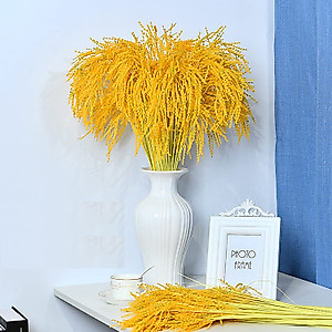 Mousidr Fake Grain Plant Artificial Paddy Rice Flowers Yellow Natural Plants for Home Office Hall Shop Window Garden Decoration (12 Packs 23.6inches)
