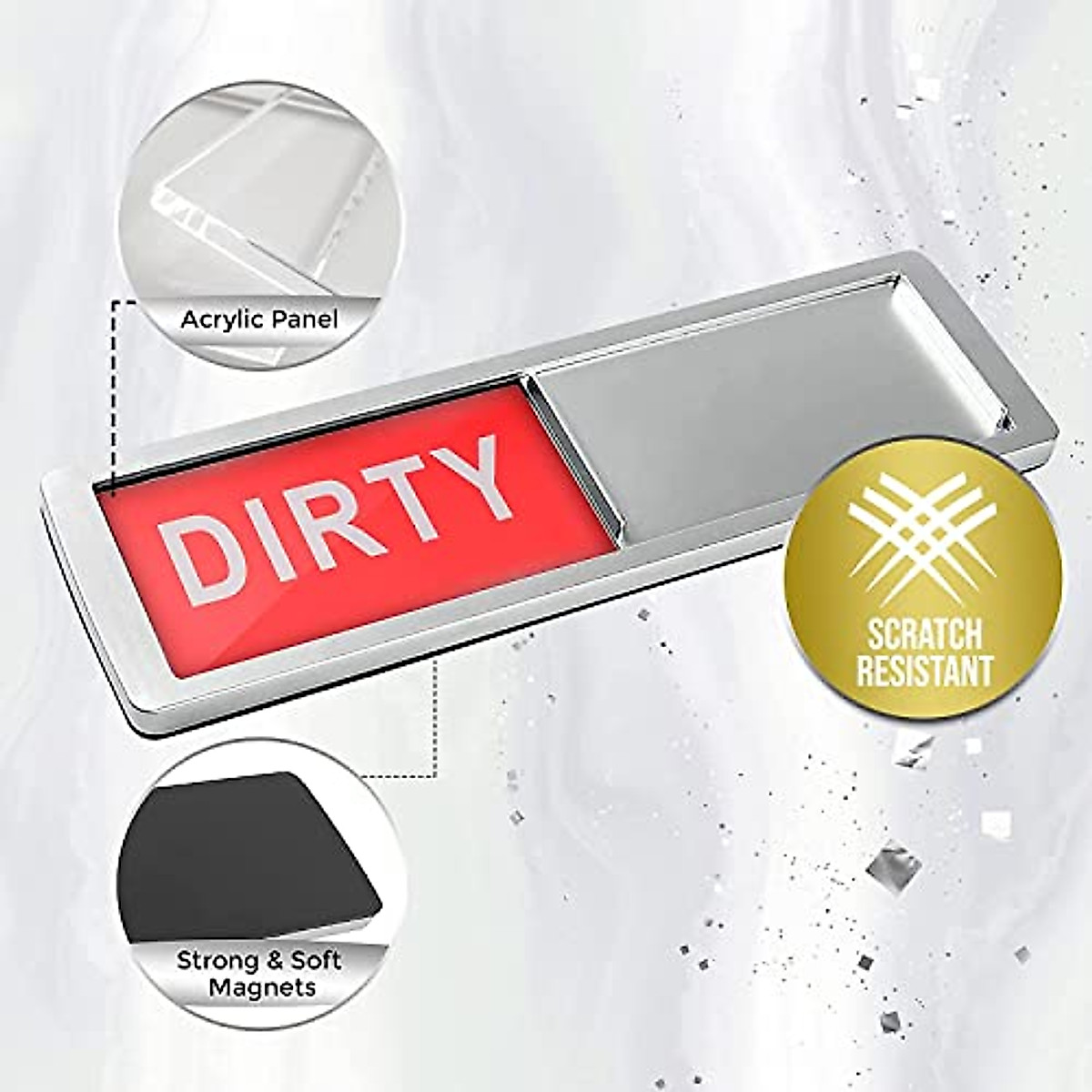 Dishwasher Magnet, Clean Dirty Sign Indicator for Dishwasher Non-Scratch Easy to Read and Strong Slide for Changing Signs, Sleek and Convenient Design, Heavy Duty Magnet with Optional Stickers
