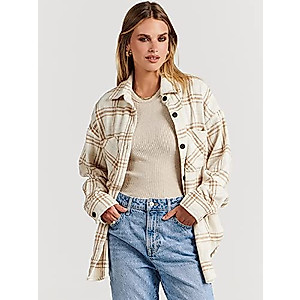 ANRABESS Womens Casual Plaid Shacket Button Down Long Sleeve Shirt Jacket