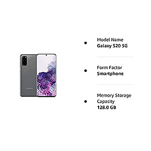 Samsung Galaxy S20 5G GSM Unlocked Android Smartphone SM-G981U US Version (Cosmic Gray, 128GB, GSM Only) (Renewed)