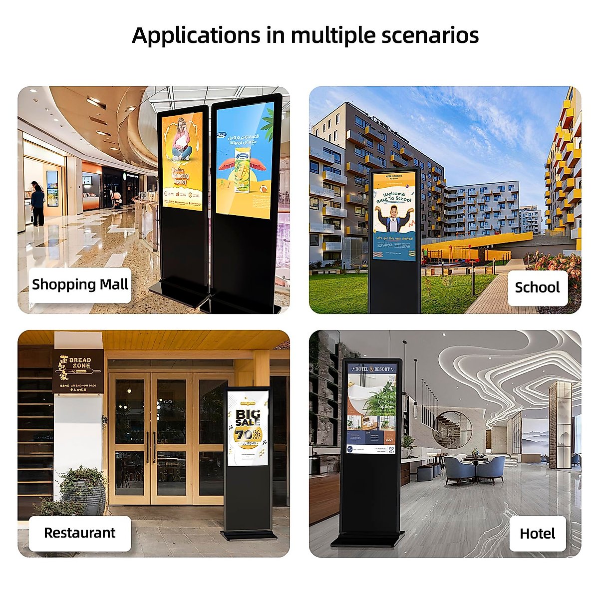 JASZDOT 55'' Digital Signage Displays 4K UHD 3840p LCD Touchscreen Kiosk Floor Standing Auto Smart AD Display Support USB/HDMI/WiFi Android OS（55'' Touch Screen）
