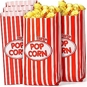 300 Pcs Popcorn Bags Popcorn Boxes Paper Red and White Movie Popcorn Bags for Carnival Movie Theme Party Supplies(3.54 x 2.36 x 8.27 Inches)