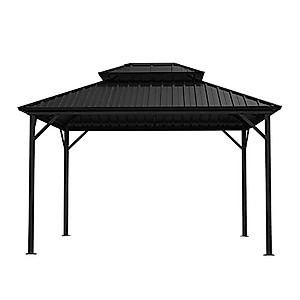 MONDAWE 10x12Ft Hardtop Gazebo Heavy Duty Galvanized Steel Double Roof Permanent Gazebo Steel Frame Canopy Outdoor Pavilion for Patio Lawn Garden