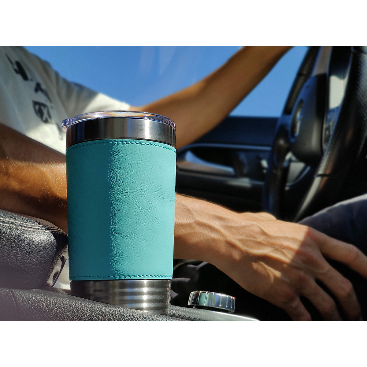 LaserGram 20oz Vacuum Insulated Tumbler Mug, Hair Stylist, Personalized Engraving Included (Faux Leather, Teal)