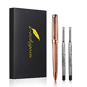 Nekigoen Ballpoint Pen with Gift Box for Men Women,Luxury Stainless Steel Retractable Pen Executive Home Office Use, and 2 Extra Refills Black Ink 1.0mm B2 (rose gold)