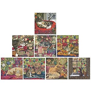 A Rare Breed Cat Christmas Cards, 8 Designs Multipack, Traditional Tabby and Ginger Cats Xmas Card Recyclable, Happy Holidays.