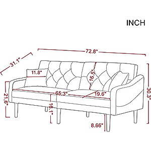 DNYN Convertible Sleeper Futon Sofa with 2 Pillows, Velvet Tufted Couch w/Metal Legs and Adjustable Backrest, for Apartment Office Small Space Living Room Furniture, Blue