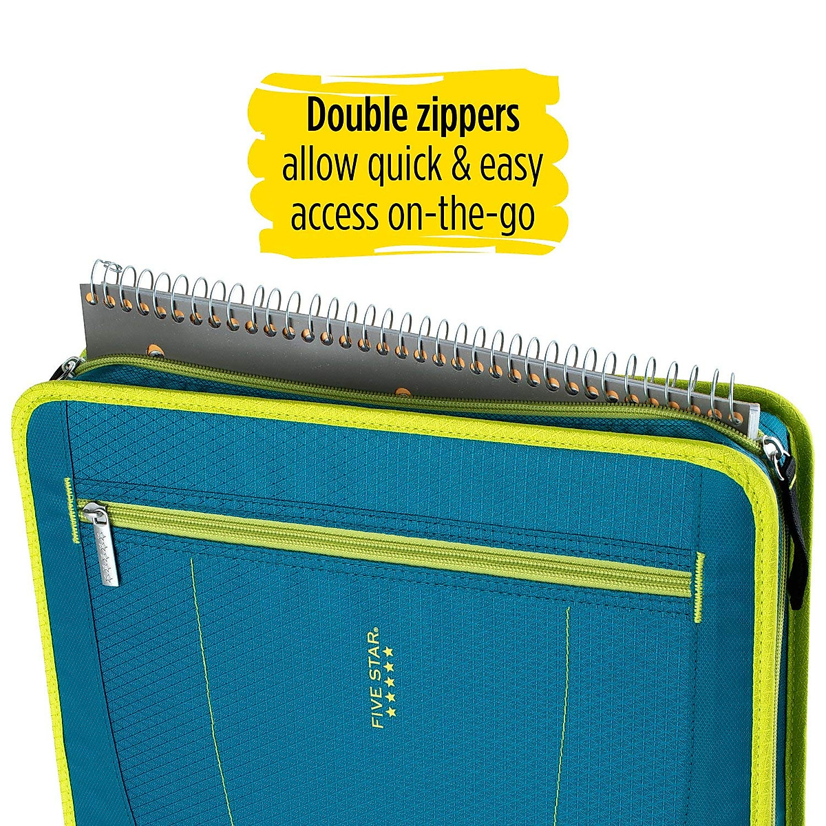 Five Star Zipper Binder, 2 Inch 3 Ring Binder, Removable File Folders, Durable, Color Will Vary, 1 Count (29036)