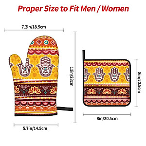EZDNAGP 4pcs Oven Mitts and Pot Holders Sets Oven Kitchen Gloves Hot Pads for Cooking BBQ Baking Grilling - Pakistani Indian Evil Eye Hamsa Hand