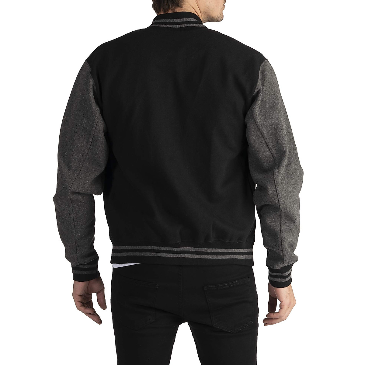 Pro Club Men's Varsity Fleece Baseball Jacket, Black/Charcoal, X-Large