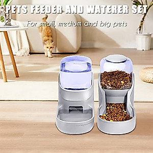 Pets Feeder Set Dog Feeder Cats Feeder with Water Dispenser Automatic Gravity Big Capacity Pets Feeder Auto for Small Medium Big Cats Dogs (Gray)