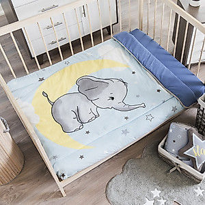 DreamPartyWorld Baby Elephant Bedding Crib Nursery Set Boy Blue Moon for Baby Shower Material: 100 Cotton 4 Pieces