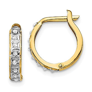 Diamond2Deal 14k Yellow Gold Diamond Hoop Earrings Fine Jewelry for Women (L-13 mm, W-2 mm)