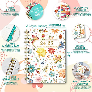 Ymumuda 2024-2025 Planner, 12-Month Daily Weekly Monthly Planner from JUL.2024 to JUN.2025, 8.4" X 6", Spiral Planner Notebook with Stickers, Elastic Closure, Inner Pocket, Colorful Embroidery
