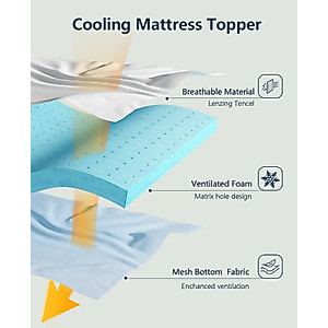 3 Inch Gel Memory Foam Mattress Topper Queen, Cooling Mattress Topper, Body Support & Pressure Relief, with Removable Soft Cover, CertiPUR-US Certified