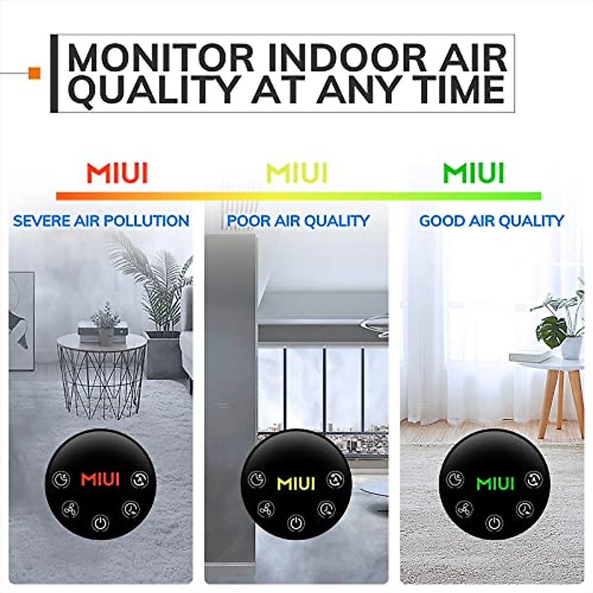 MIUI Air Purifiers - Air Purifyer for Bedroom Home, Hepa Air Filter Cleaner Super Mute Efficient Filtering for Allergies and Pets Smokers Office Desktop (White)