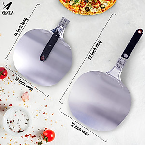 Pizza Spatula - 12 x 14 Inch Stainless Steel Pizza Peel - Foldable Pizza Paddle with Ergonomic Handle - Food Grade Material - Highly Durable Sturdy Construction - Perfect for Pies, Pizza, All Ovens