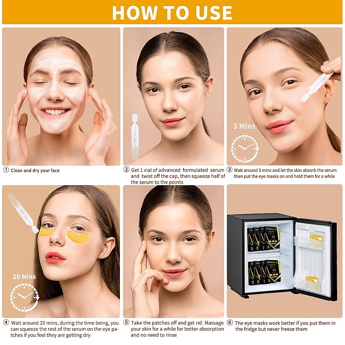 24K Gold Under Eye Patches for Puffy Eyes Treatment 18 Pairs w/Serum Vials, Under Eye Masks for Dark Circles and Puffiness, Eye Gel Pads w/Caffeine, Vitamins for Under Eye Bags Treatment