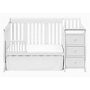 Pemberly Row 4-in-1 Convertible Crib and Changing Table Combo in White, Three Level Adjustable Mattress Height, Easily Converts to Toddler Bed or Day Bed