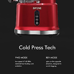 SIFENE Whole Slow Juicer, Vertical Cold Press Juicer, Juice Maker Extractor with 3.2" Big Mouth for Whole Fruits and Vegetables, Easy to Clean, 200W Quiet DC Motor, BPA Free, Red