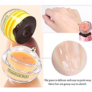 2PCS Bee Lip Balm Honey Pot & Strawberry Vitamin E Lip Sleep Masks Hydrating Prevention Dry and Cracked Lip Scrubs Exfoliator, Reduces Lip Lines，Lip Exfoliating Balm Sleeping Lip Mask