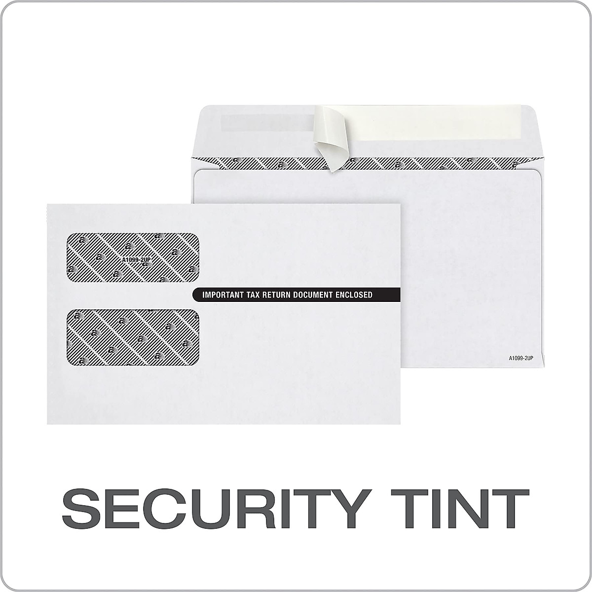 Adams 1099 Self Seal Double Window Security Tinted Envelopes, for 1099 Forms, 2-Up, Peel and Seal Closure, 5-5/8"" x 9"", 50 per Pack (TXA1099PS-2)