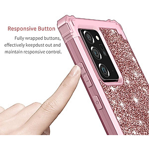 Pandawell for Galaxy Note 20 Ultra Case Glitter Sparkly Bling Heavy Duty Hybrid Sturdy High Impact Shockproof Protective Cover Case for Samsung Galaxy Note 20 Ultra 5G 6.9 inch, Shiny Rose Gold