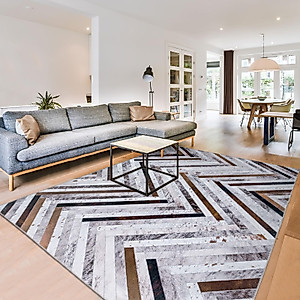 DECOMALL Coronado 9x12 Area Rugs, Modern Geometric Faux Cowhide Patchwork Rug, Non Slip Carpet for Living Room Bedroom, 9x12ft Multi