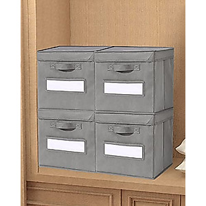 Collapsible Storage Containers Cubes 3pcs Fabric Cube Storage Bins with Lids for Organizing Shelves Home Bedroom Closet Office,Storage Boxes Baskets Organizer with Label & Pen,Large (Beige)