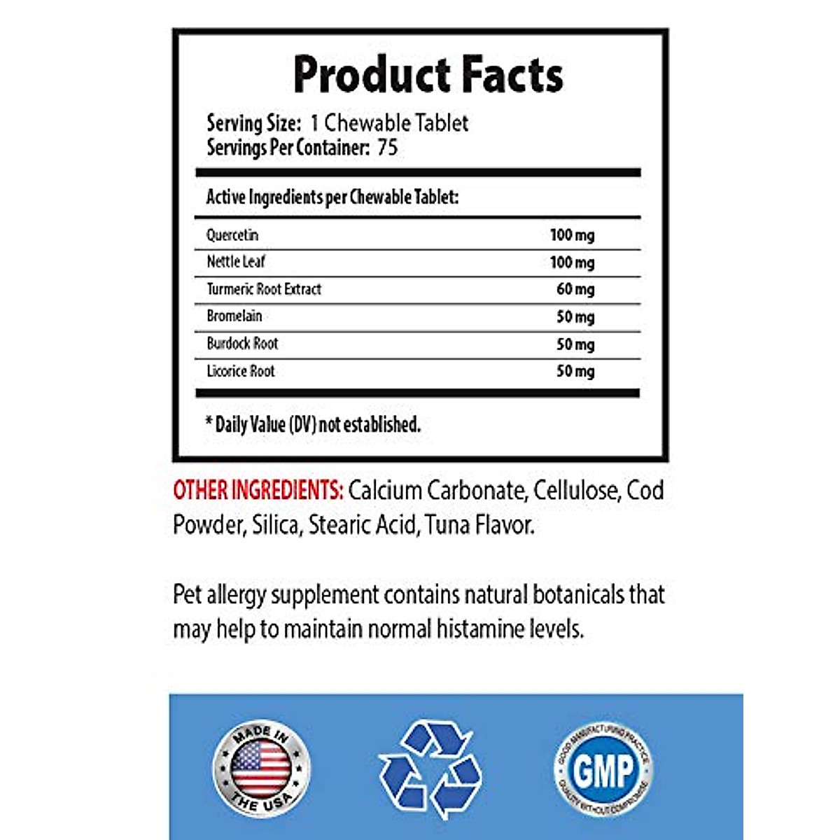 Cats Allergy Relief - Dog and CAT Allergy Relief - for Pets - Relieve ITCHING - Premium - bromelain for Cats - 75 Treats (1 Bottle)