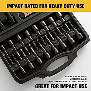 Magnetic Hex Nut Driver Kit, YSJOYTOOL 33-Piece Power Nut Driver Bit Set for Impact Drill with Drill Bit Extension & Adapter, 1/4" Quick-Change Hex Shank | SAE & Metric | Cr-V Steel