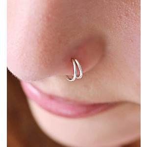 MODRSA Nose Rings Nose Rings Hoops Nose Ring Surgical Steel Nose Piercings Jewelry Double Hoop Nose Rings for Women Silver Nose Rings 20 gauge