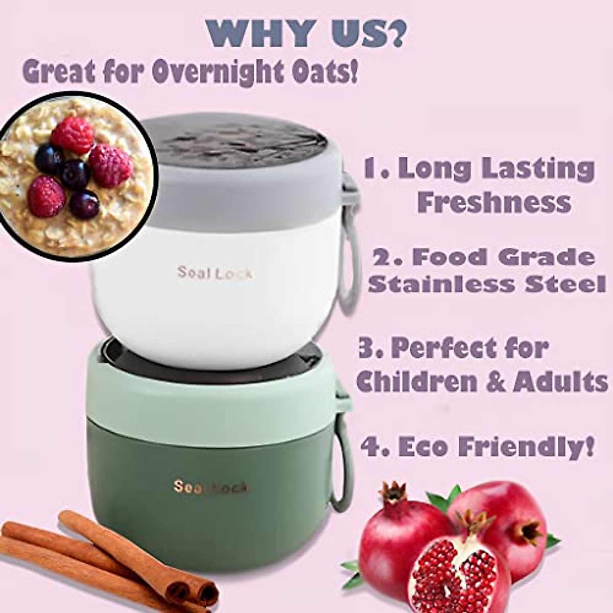 (White) 21oz Stainless Steel Insulated Food Thermos with Lids and Spork for Hot and Cold Food, Overnight Oats Container for, Food Storage Container, Meal Prep Container, Soup Thermos,