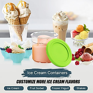 GOHOHOF Ice Cream Pint Containers for Ninja Creami Pints and Lids 4 Pack Extra Replacement Pints for Ninja Creami NC301, NC300, CN301CO, CN305A NC301Series Ice Cream Maker(Grey,Pink,Cyan,Blue Lids)