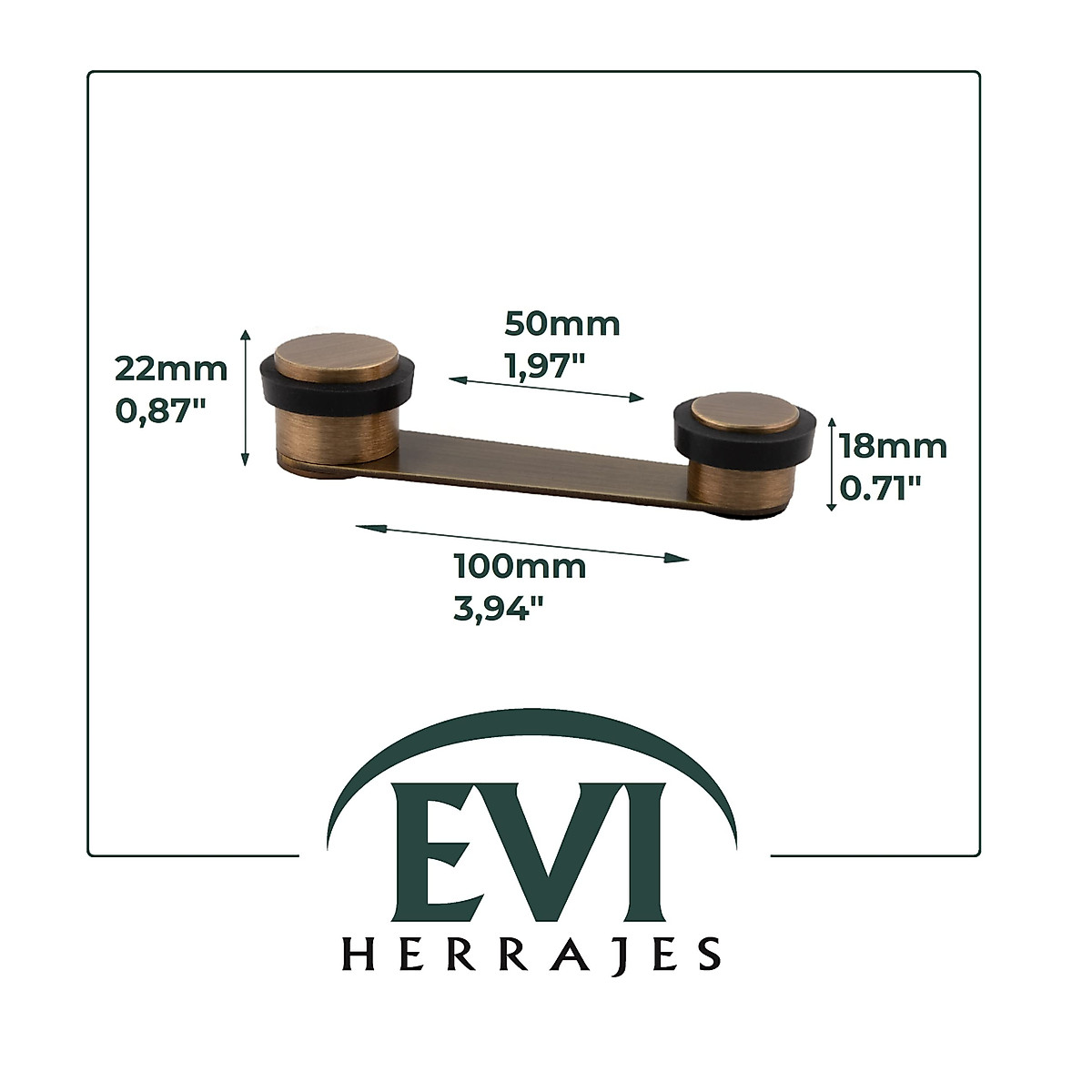 Rotating Retainer Door Stop | Adhesive Fixing or with Screw + Plug | For Door Up to 50 mm Thickness | Black Rubber | Antique Leather Finish | EVI Hardware