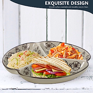 Kichvoe Ceramic Divider Dishes Compartment Food Plate Japanese Divided Serving Platter 3 Section Snack Tray Dried Fruit Storage Plate-7inch