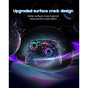 BINBOKPLAY Switch Controller, Wireless Switch Pro Controller for Switch/Switch Lite/Switch OLED, RGB Adjustable LED Wireless Remote Gamepad with Unique Crack/Motion control/Turbo/ALPS Joystick (Black)