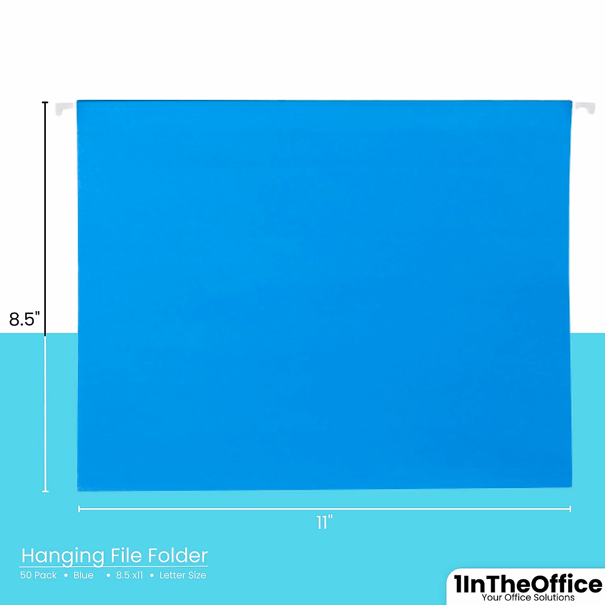 1InTheOffice Blue Letter Size Hanging File Folders with Tabs, 1/5 Cut, 11 pt, 50 Pack