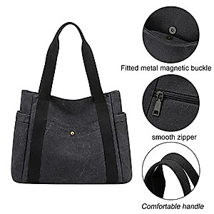 ZHIERNA Canvas Tote Shoulder Bag for Women, Top Handle Work Bags Handbag Purse(Black)