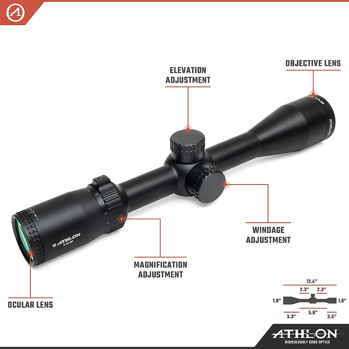 Athlon Optics , Neos , Riflescope , 3-9 x 40 Second Focal Plane (SFP) 1" Tube, BDC 22 RimFIre Reticle ,