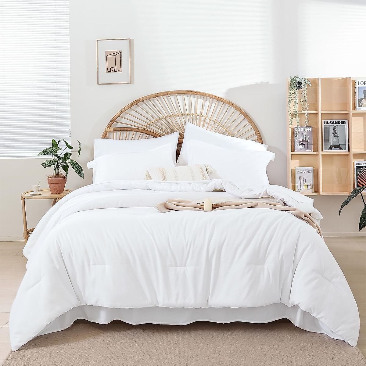 weigelia Full Size Comforter Set 7PCS White Boho Bed Comforter for Women and Men Microfiber Fluffy Comforter Set Full Comforter Set with Sheets and Pillow Shams Ultra Soft Lightweight All Season