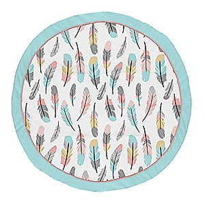 Sweet Jojo Designs Turquoise and Coral Boho Playmat Tummy Time Baby and Infant Play Mat for Feather Collection