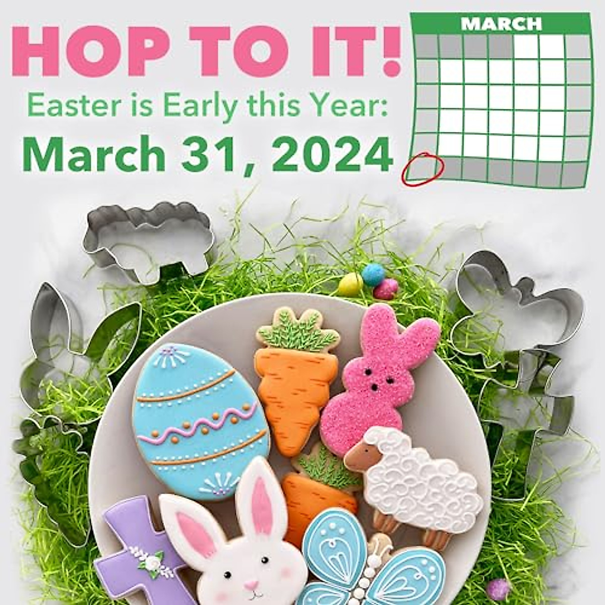 Easter Cookie Cutters 7-Pc Set Made in USA by Ann Clark, Easter Bunny, Egg, Holy Cross, Carrot, Butterfly, Lamb