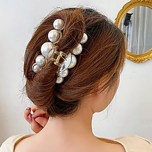 AIUPUOC Elegant Big Pearl Hair Clip - White Big Size Acrylic Hairpin Hair Crab Barrettes Hair Accessories for Women - 1Pcs