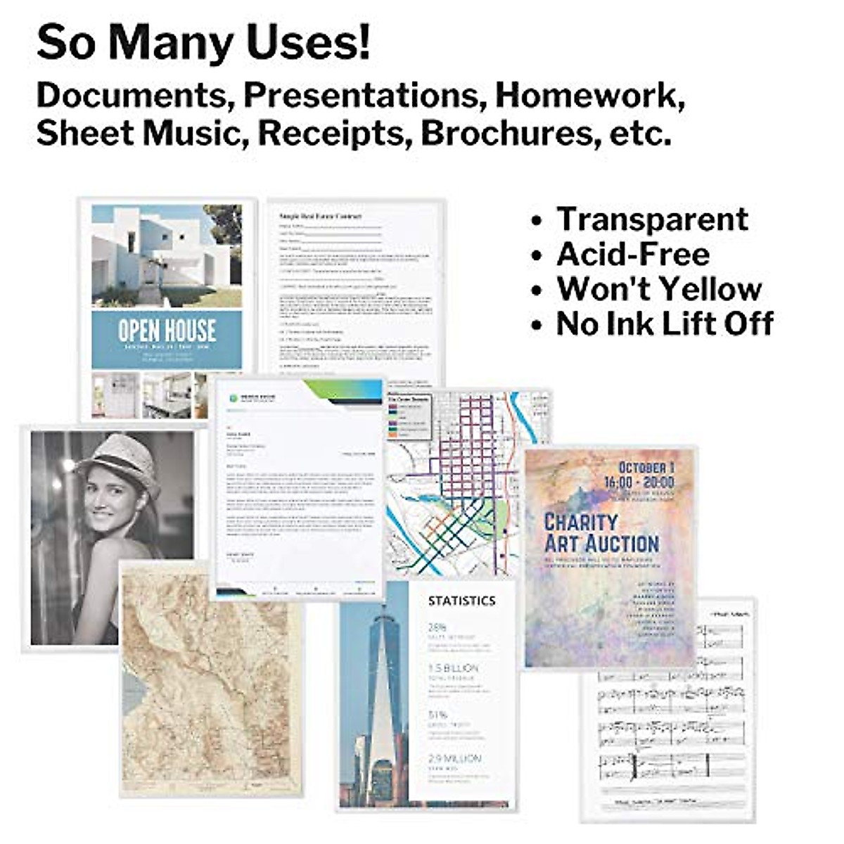 Dunwell Clear Plastic Project Sleeves (6 Pack), 8.5x11" Letter Size, Clear File Folders, L-Type Clear Document Folder, Transparent Folder, See Through Project Sleeves, Acid-Free Poly, Archival Quality