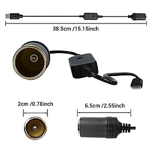 SUTNSCW USB C Male to 12V Adapter, USB to Car Cigarette Lighter Socket Converter Cable (2-Pack)