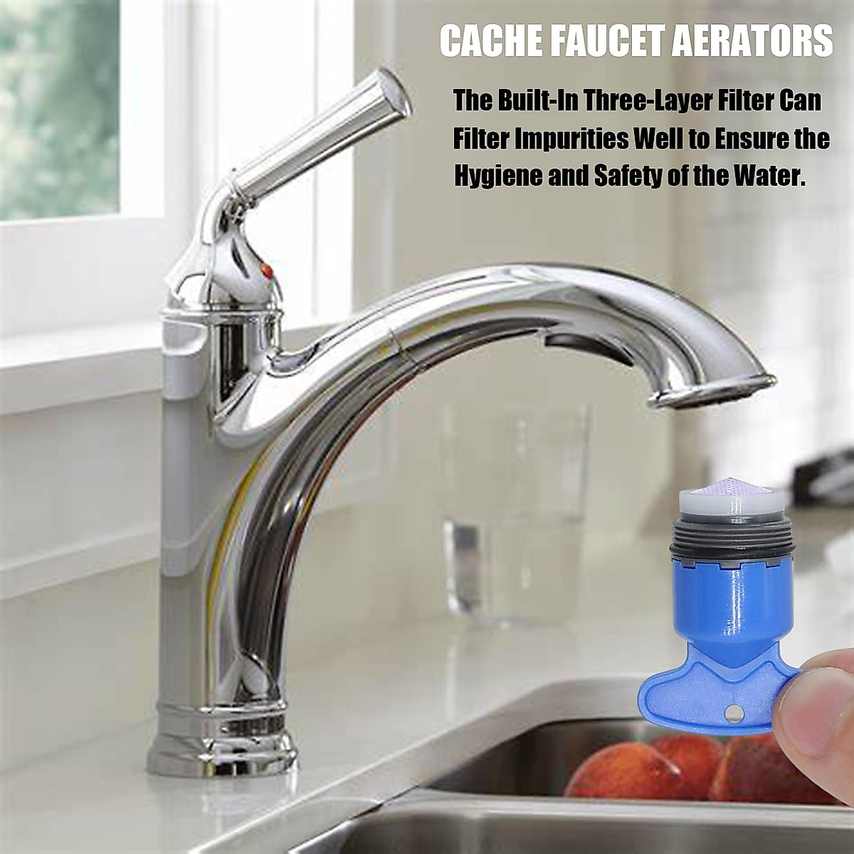 BOETOADG 4PCS Cache Aerator M24, Plug-In Faucet Restrictor Replacement Parts for Kitchen Cache Bathroom Sink Aerator with Key Removal Wrench Tool, 2.2GPM, 24mm/0.95inch